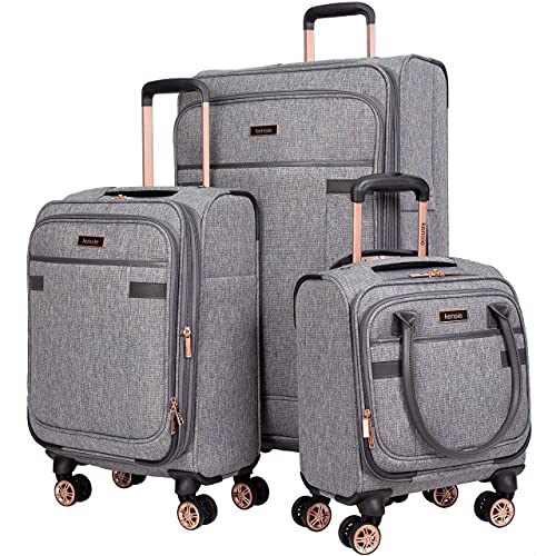 kensie Women's Hudson Softside 3-Piece Spinner Luggage Set, Heather Gray, (16/20/28)