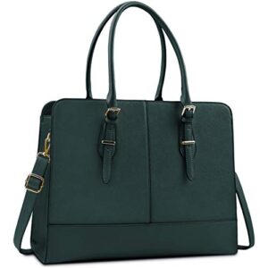 women laptop bag leather work tote 15.6 inch laptop computer bag business shoulder messenger bag (deepgreen)