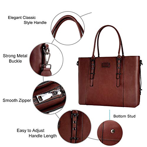 MOSISO PU Leather Laptop Tote Bag for Women (17-17.3 inch), Brown