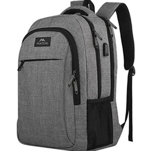 Matein Travel Laptop Backpack, Business Anti Theft Slim Durable Laptops Backpack with USB Charging Port, Water Resistant College School Computer Bag Gifts for Men & Women Fits 15.6 Inch Notebook, Grey