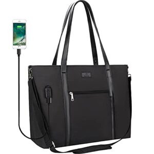 laptop tote bag, large women work bag purse teacher bag with usb 17.3 inch laptopp bag computer work briefcase handbag satchel shoulder bag(17.3 inch, black)