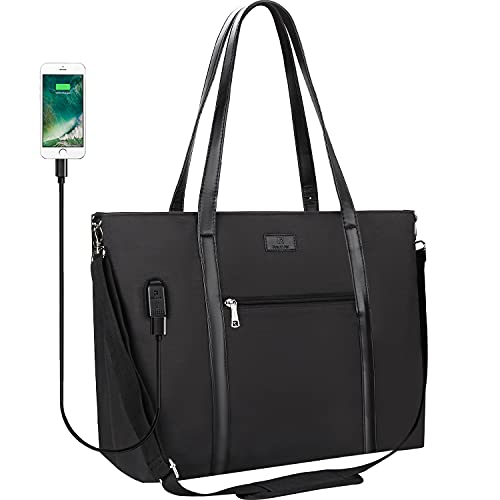 Laptop Tote Bag, Large Women Work Bag Purse Teacher Bag with USB 17.3 Inch Laptopp Bag Computer Work Briefcase Handbag Satchel Shoulder Bag(17.3 inch, Black)