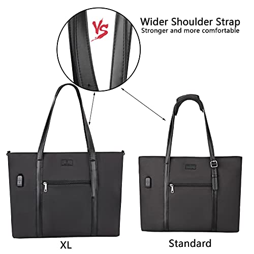 Laptop Tote Bag, Large Women Work Bag Purse Teacher Bag with USB 17.3 Inch Laptopp Bag Computer Work Briefcase Handbag Satchel Shoulder Bag(17.3 inch, Black)