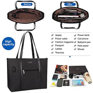 Laptop Tote Bag, Large Women Work Bag Purse Teacher Bag with USB 17.3 Inch Laptopp Bag Computer Work Briefcase Handbag Satchel Shoulder Bag(17.3 inch, Black)