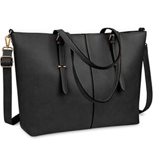 laptop tote bag for women 15.6 inch waterproof lightweight leather computer laptop bag women business office work bag briefcase large travel handbag shoulder bag black