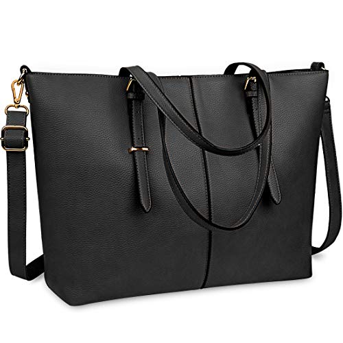 Laptop Tote Bag for Women 15.6 Inch Waterproof Lightweight Leather Computer Laptop Bag Women Business Office Work Bag Briefcase Large Travel Handbag Shoulder Bag Black