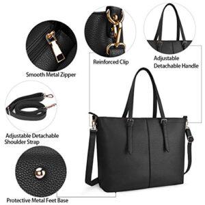 Laptop Tote Bag for Women 15.6 Inch Waterproof Lightweight Leather Computer Laptop Bag Women Business Office Work Bag Briefcase Large Travel Handbag Shoulder Bag Black