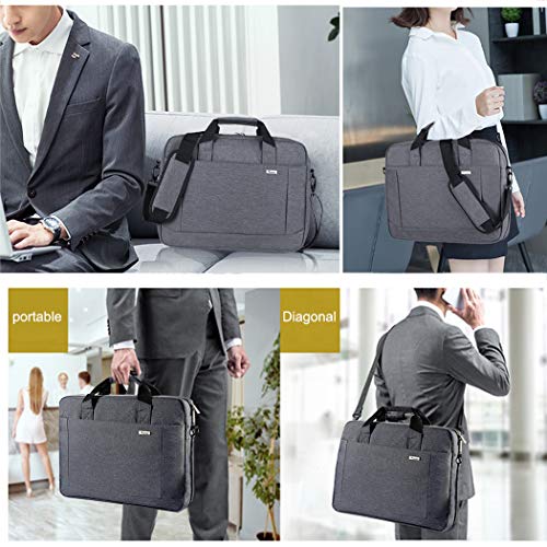 Voova Laptop Bag 15.6 15 14 Inch Briefcase, Expandable Computer Shoulder Messenger Bag Waterproof Carrying Case with Tablet Sleeve, Organizer for Men Women, Business Travel College School-Gray