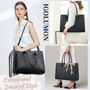 Laptop Bag for Women 15.6 inch Waterproof Laptop Tote Work Bag Leather Computer Tote Briefcase Bag Office Professional Large Capacity Handbag School Shoulder Bag Black