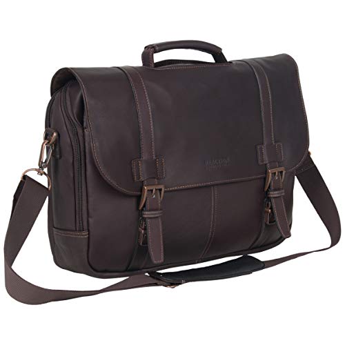 KENNETH COLE REACTION Show Business Messenger Briefcase Colombian Leather 16” Laptop Computer Portfolio Satchel Work Bag, Dark Brown, One Size