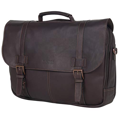 KENNETH COLE REACTION Show Business Messenger Briefcase Colombian Leather 16” Laptop Computer Portfolio Satchel Work Bag, Dark Brown, One Size