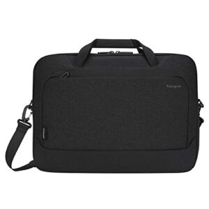 targus cypress briefcase with ecosmart for business traveler and school with 2-compartments, padded shoulder strap, protective slipcase sleeve fits 15.6-inch laptop, black (tbt926gl)