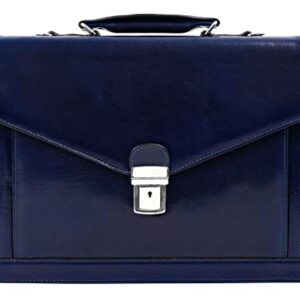 Time Resistance Leather Briefcase for Men Handmade Italian Laptop Bag Classy Blue Attache Case