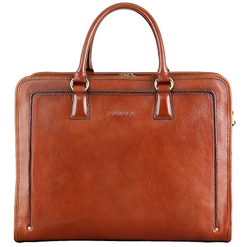 Banuce Full Grains Italian Leather Briefcase for Women Handbags 14 Laptop Business Bags Attache Case Satchel Purses Ladies Work Bag Brown