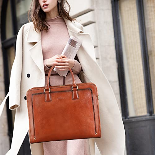 Banuce Full Grains Italian Leather Briefcase for Women Handbags 14 Laptop Business Bags Attache Case Satchel Purses Ladies Work Bag Brown