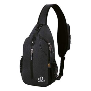 waterfly crossbody sling backpack sling bag travel hiking chest bag daypack (black)