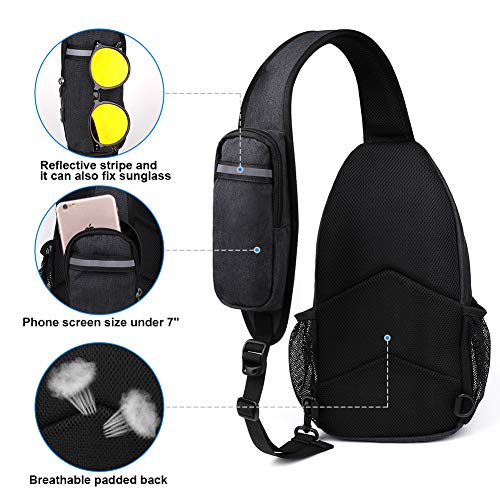 WATERFLY Crossbody Sling Backpack Sling Bag Travel Hiking Chest Bag Daypack (Black)