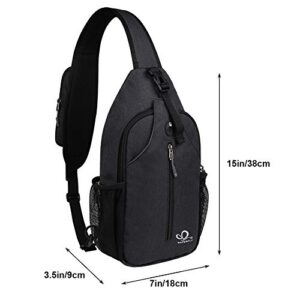 WATERFLY Crossbody Sling Backpack Sling Bag Travel Hiking Chest Bag Daypack (Black)