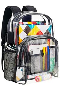 vorspack clear backpack heavy duty pvc transparent backpack with reinforced strap stitches & large capacity for college workplace security – black