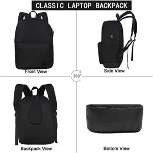 SUPACOOL Lightweight Casual Laptop Backpack with USB Charging Port For for Men and Women, School Bookbag for College (Full Black)