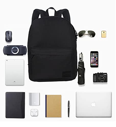 SUPACOOL Lightweight Casual Laptop Backpack with USB Charging Port For for Men and Women, School Bookbag for College (Full Black)