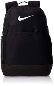 nike brasilia medium training backpack for women and men with secure storage & water resistant coating, black/black/white