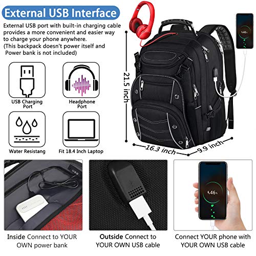 18.4 Laptop Backpack for unisex, 55L Extra Large Gaming Laptops Backpack with USB Charger Port,TSA Friendly Flight Approved and RFID Anti-Theft Pocket