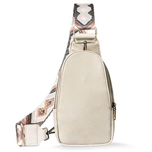 KFXFENQ Sling Bag for Women PU Leather Sling Bag Small Crossbody Sling Backpack Multipurpose Chest Bag for Women Cycling (Beige)