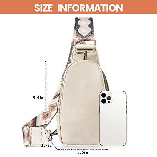 KFXFENQ Sling Bag for Women PU Leather Sling Bag Small Crossbody Sling Backpack Multipurpose Chest Bag for Women Cycling (Beige)