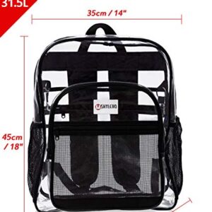 SHYLERO Clear Backpack For Work XL - Heavy Duty School Bookbag has TSA Lock, 2-WAY Zip, Transparent PVC - H18''xW14''xD8