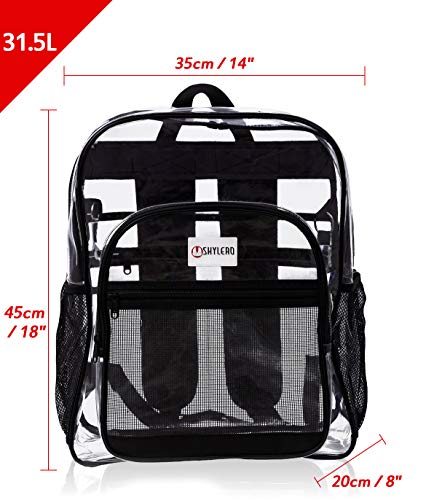 SHYLERO Clear Backpack For Work XL - Heavy Duty School Bookbag has TSA Lock, 2-WAY Zip, Transparent PVC - H18''xW14''xD8