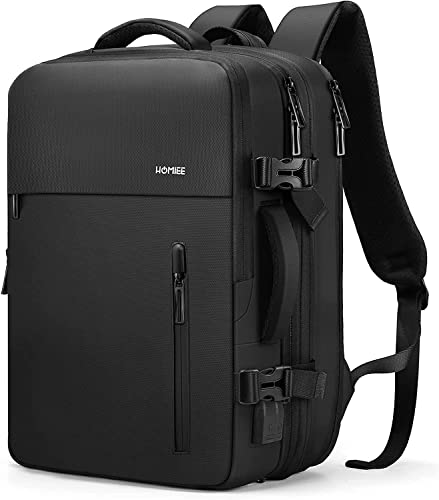 HOMIEE Carry on Bag Large Travel Backpack Flight Approved, Waterproof Rucksack Anti Theft Laptop Backpack for Men Women, 24-40L Expandable Weekender Overnight Duffel Bag Hand Luggage Suitcase