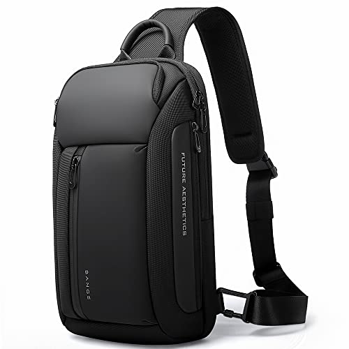 BANGE Sling Bag, Waterproof Men's Chest Bag Shoulder bags Crossbody Sling Backpack for Men… (7566Black)…