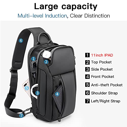 BANGE Sling Bag, Waterproof Men's Chest Bag Shoulder bags Crossbody Sling Backpack for Men… (7566Black)…