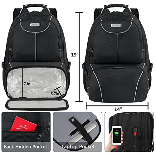 Lunch Bag Backpack, Insulated Cooler Lunch Box Backpack, Extra Large Travel Laptop Backpack TSA Friendly RFID Durable Computer College School Bookbag with USB Port for Women Men Fits 17.3 Inch Laptop