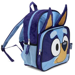 BLUEY Backpack for Girls & Boys for Kindergarten & Elementary School, 12 Inch, Plush with 3D Ears & Appliques, Adjustable Straps & Padded Back, Lightweight Travel Bag for Kids