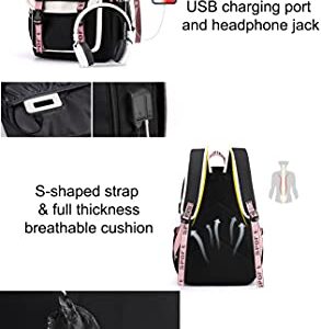 JiaYou Teenage Girls' Backpack Middle School Students Bookbag Outdoor Daypack with USB Charge Port (21 Liters, Black Pink)