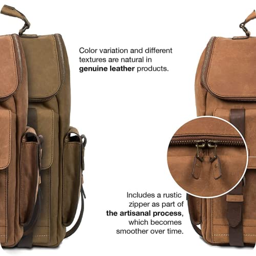 VELEZ Top Grain Leather Backpack for Men - 15 Inch Laptop Bag - Brown Designer Bookbag - Archaeology Vintage Travel Rucksack - Casual Daypack for Women