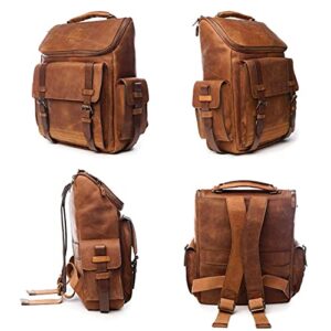 VELEZ Top Grain Leather Backpack for Men - 15 Inch Laptop Bag - Brown Designer Bookbag - Archaeology Vintage Travel Rucksack - Casual Daypack for Women