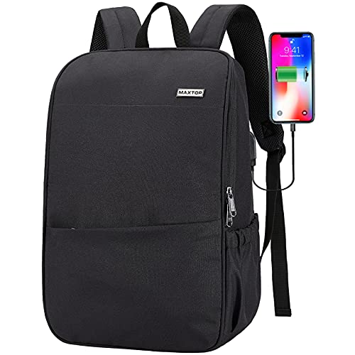 MAXTOP Deep Storage Laptop Backpack with USB Charging Port[Water Resistant] College School Computer Bookbag Fits 16 Inch Laptop,Black