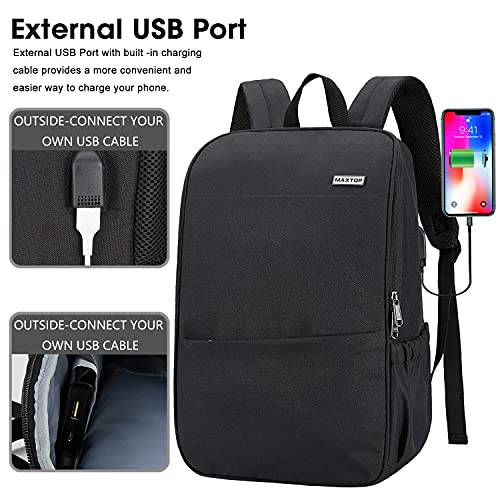 MAXTOP Deep Storage Laptop Backpack with USB Charging Port[Water Resistant] College School Computer Bookbag Fits 16 Inch Laptop,Black