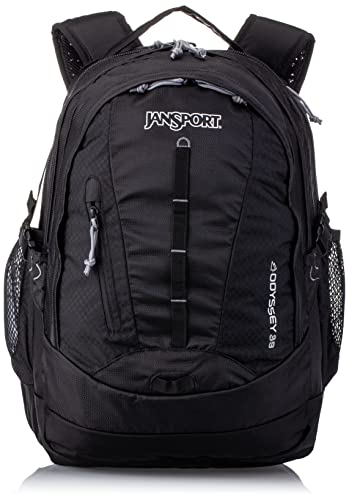 JanSport Odyssey Laptop Backpack for 15” Computer or 3L Hydration System, Black - Large Bookbag for Girls, Boys, Adults with Tuck-Away Hip Belt, 2 Main Compartments - Premium College Essentials