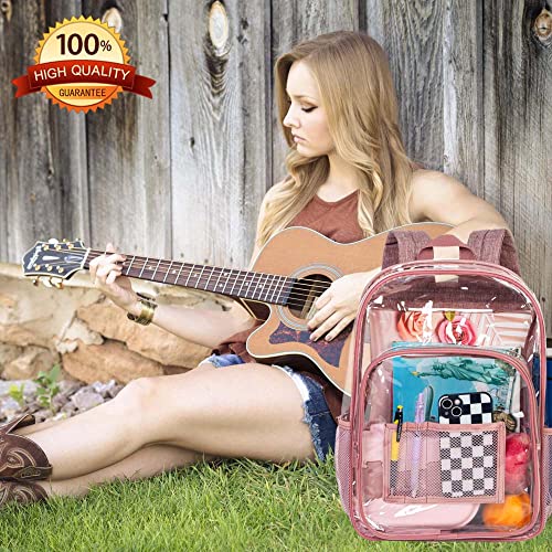 Clear Backpack, Heavy Duty Transparent Bookbag, See Through PVC Backpacks for Women - Pink