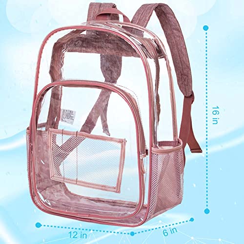 Clear Backpack, Heavy Duty Transparent Bookbag, See Through PVC Backpacks for Women - Pink