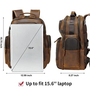 TIDING Men's Vintage Leather Backpack 15.6" Laptop Bag Large Capacity Business Travel Hiking Shoulder Daypacks