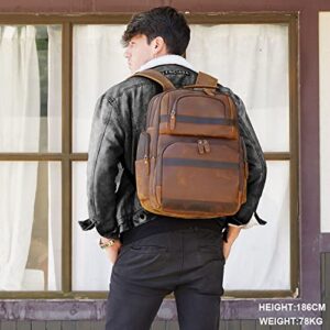 TIDING Men's Vintage Leather Backpack 15.6" Laptop Bag Large Capacity Business Travel Hiking Shoulder Daypacks