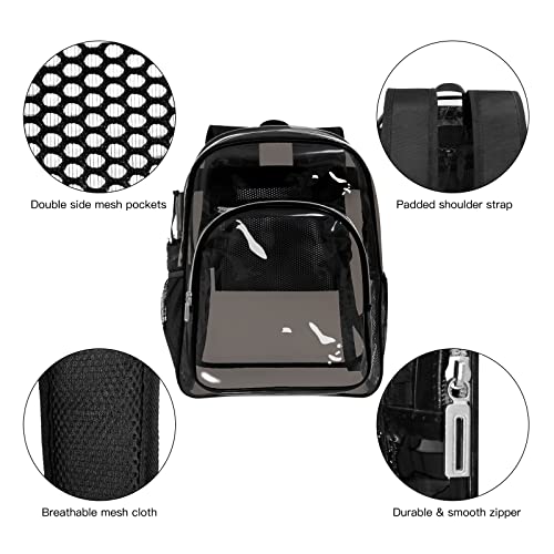 HEEYA Clear Backpack Heavy Duty Transparent Backpack for School Security Sports Work Travel Stadium College - Black