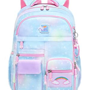 Girls Backpack, School Backpacks 16*11.5*7.5in for Girls, Cute Book Bag with Compartments for Teen Girl Kid Students Elementary Middle School, Kids' School Bag, Blue