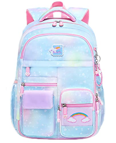 Girls Backpack, School Backpacks 16*11.5*7.5in for Girls, Cute Book Bag with Compartments for Teen Girl Kid Students Elementary Middle School, Kids' School Bag, Blue