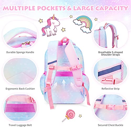 Girls Backpack, School Backpacks 16*11.5*7.5in for Girls, Cute Book Bag with Compartments for Teen Girl Kid Students Elementary Middle School, Kids' School Bag, Blue